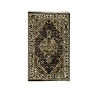 Hand Knotted Black Fine Oriental with Wool & Silk Oriental Rug (3'1" x ...