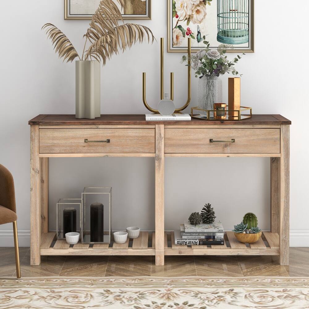 Classic Console Table with 2 Drawers and Slatted Shelf - Overstock ...