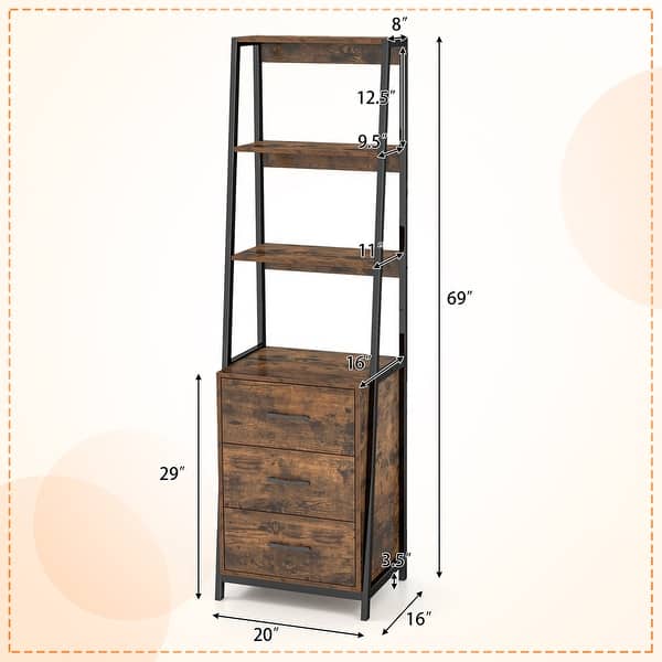 Gymax Ladder Bookshelf Tall Bookcase w/ 3 Open Shelves Printer Stand 3 ...