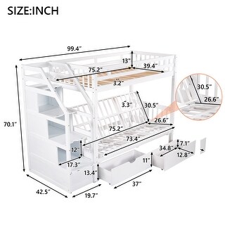 Twin Over Full Storage Bunk Bed Down Bed Can be Converted Into, Beige ...