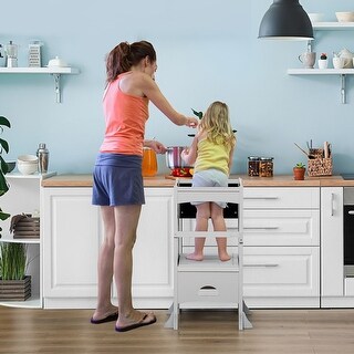 2-in-1 Foldable Learning Tower,Chalkboard,Locking Rail,Safe Step Stool ...
