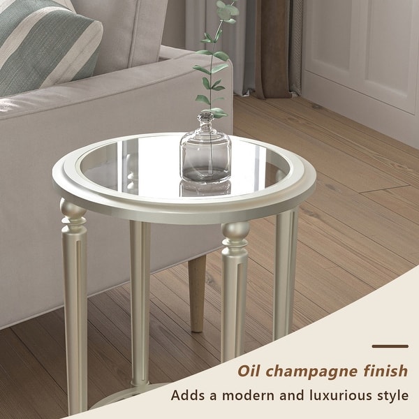 COSIEST 2-Tier Sliver Round Tempered Glass Side Table with Storage ...