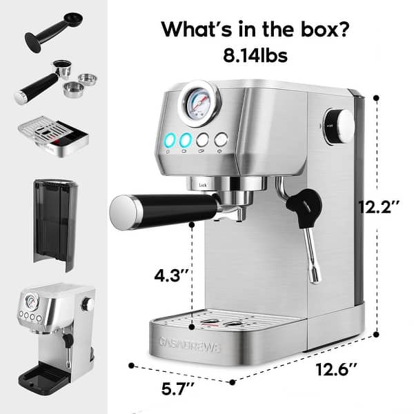 CASABREWS 20-Bar Espresso Coffee Machine W/ Powerful Steam Wand Sliver ...