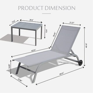 Set of 3 Sunbathing Pool Lounge Chairs with Side Table & Wheels, Grey ...