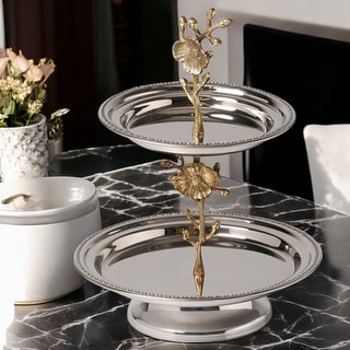 HomeRoots 10" Silver Round Stainless Steel Indoor Outdoor Tray With ...