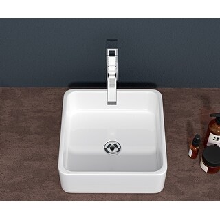 European-Inspired Square Ceramic Bathroom Sink - 15"x15"x5.5", Polished ...
