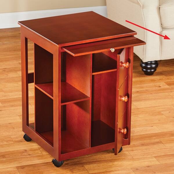 Rich Cherry Finish Rolling Storage Table with Pull Out Table - 27.250 x ...