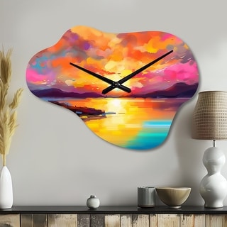 Sunset With Colorful Reflections II - Coastal Sunset Large Wall Clock ...