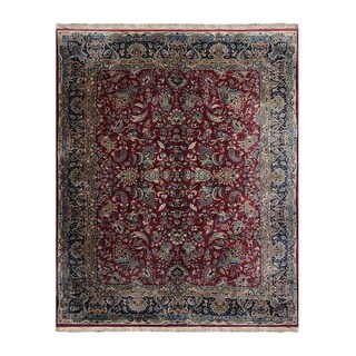 Hand Knotted Maroon,Navy 100% Wool Traditional Oriental Area Rug - 8' 1 ...