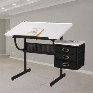 Modern Adjustable Drawing Desk with 3 Storage Drawers, Stool, and ...