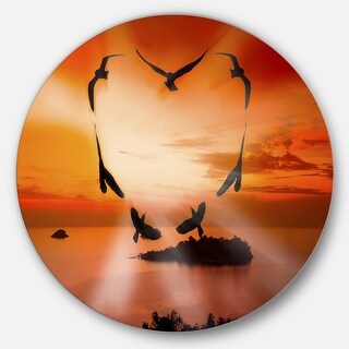 Designart 'Crow Heart at Sunset' Digital Art Round Metal Wall Art - Bed ...