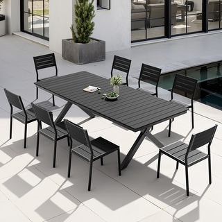 9PC Outdoor Patio Aluminum Dining X Frame Table and Stackable Chairs ...