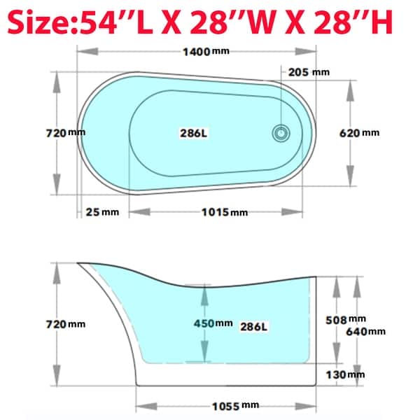 CB HOME 54" Black Freestanding Bathtubs, Modern Soaking Acrylic Tubs ...