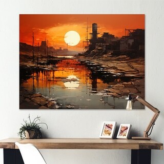Designart "Factory Landscape Saffron Sunrise " Factories Wall Art - Bed ...