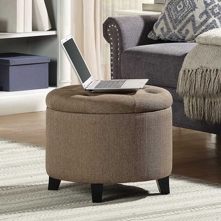 Round Storage Ottoman with Upholstered Seat, Hidden Storage Space and ...