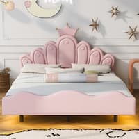 Full Size Princess Bed with Crown Shaped Headboard & LED Light Strips ...