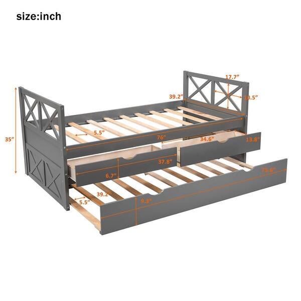 X-Pattern Style Twin Wood Daybed Frame with Trundle&2 Drawers - Bed ...