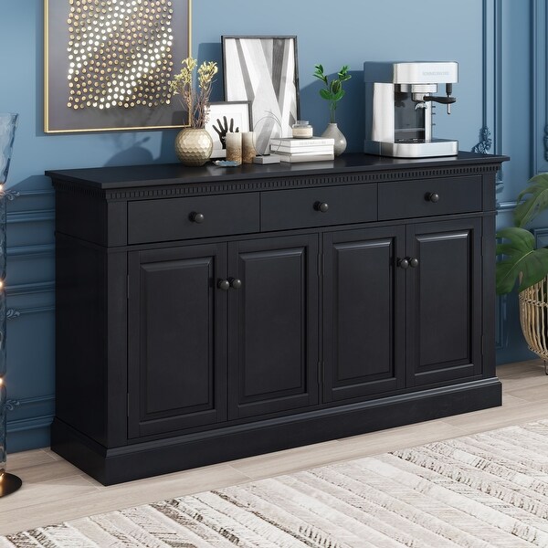 Retro Buffet Sideboard with Extra Large Storage Cabinet with 3 Drawers Entryway Floor Cabinet TV Cabinet Console Table Black