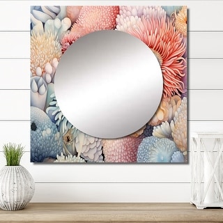 Designart "Sea Anemone Pastel elegant" Coastal Coral Wall Mirror ...