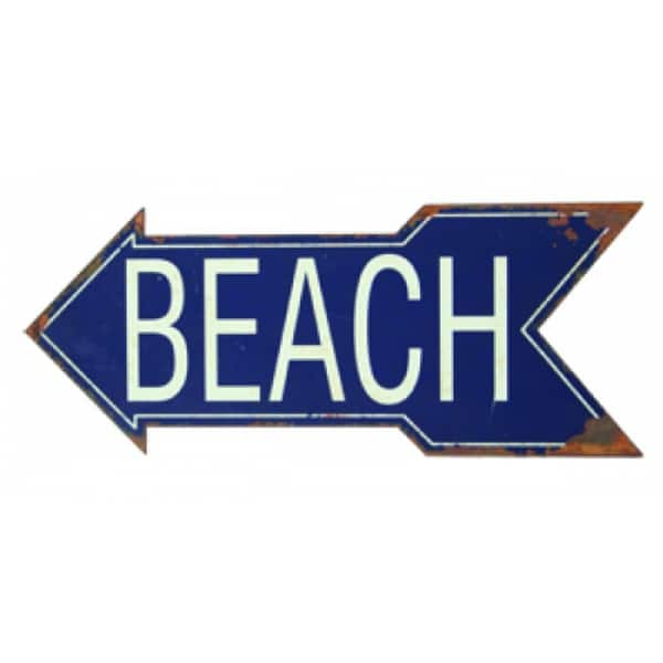 Beach Directional Arrow Tin Sign 18.5 Inch Wall Plaque - Blue - Bed ...