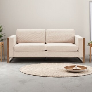 79" Fabric Sofa with Solid Wood Legs and Anti-Sag Foam Cushion, 3 ...