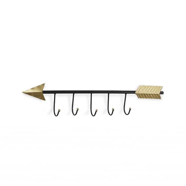 Black and Gold Metal Arrow Design Wall Decor with 5 Hanging Hooks - Bed ...