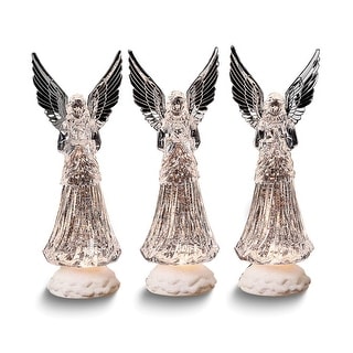 Curata Led Lighted Swirled Snow Set of 3 Acrylic Angel Figurines - Bed ...