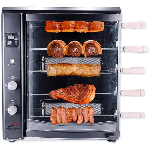 Brazilian Flame Brazilian Gas Rotisserie Grill with 5 Skewers in Black ...