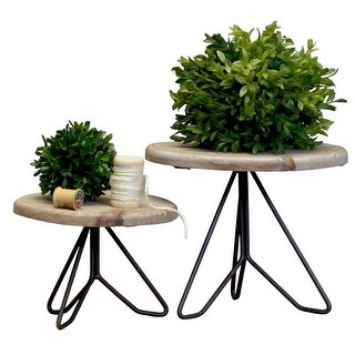 Set of 2 White and Beige Round Top Plant Riser Stands 10" - Bed Bath ...