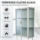 Tall Freestanding Fluted Glass Storage Cabinet with Glass Doors - Bed ...