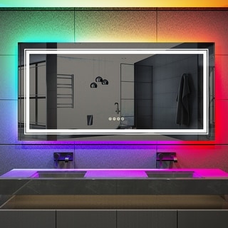 Extra Large Rectangle Bathroom Mirror RGB LED Lighted Backlit Antifog ...