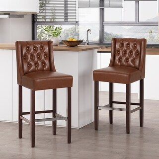 Set of 2 Contemporary Tufted Wingback Counter Stools for Dining Room ...
