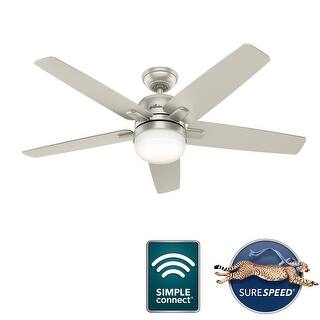 Hunter 52" Wi-Fi Cavera Matte Nickel Ceiling Fan w/LED Light, Handheld ...