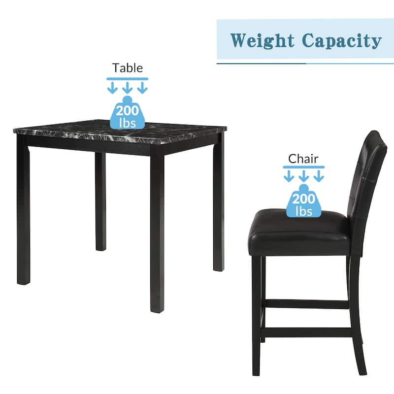 Modern 5 Piece Solid Wood Dining Set With Marbleized Wooden Table And 4
