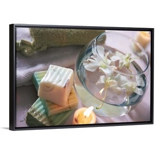 "Soap bars with water bowl of orchids and candles" Black Float Frame ...