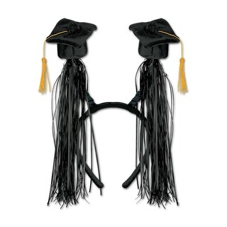 Club Pack of 12 Black Graduation Cap with Fringe Bopper Headband Party ...