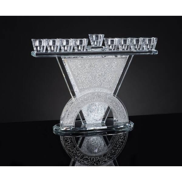 Crystal menorah Branches with Jerusalem Made Silver 8"HX10.5''W ...