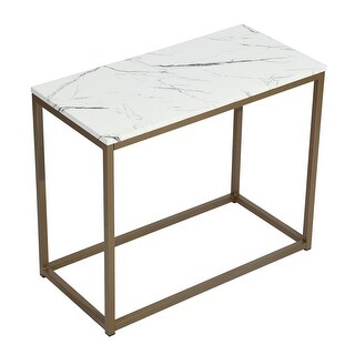 Open Rectangular Marble Side Table 28 Inch Modern Accent Table with ...