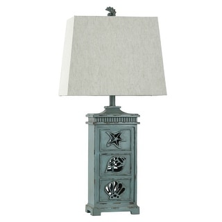 StyleCraft River Crest Light Blue Table Lamp - Taupe Hardback Fabric ...