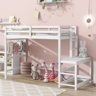 Twin High Loft Bed with Ladder landing Platform, Ladders, Guardrails ...