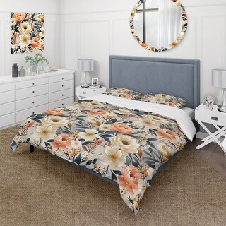 Designart "Coral Rustic Elegance Floral Pattern" White Cottage Bedding ...