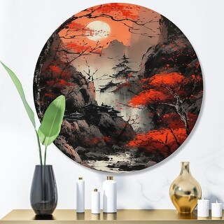 Designart "Moonset And Japonese Maple Tree III" Japon Landscape Metal ...