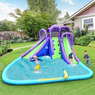 Costway Inflatable Water Park Octopus Bounce House Dual Slide Splash ...