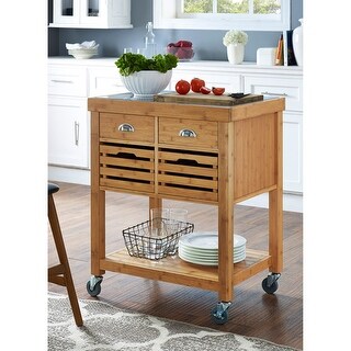 Kenta Bamboo Kitchen Cart with Stainless Steel Top, Natural - Bed Bath ...