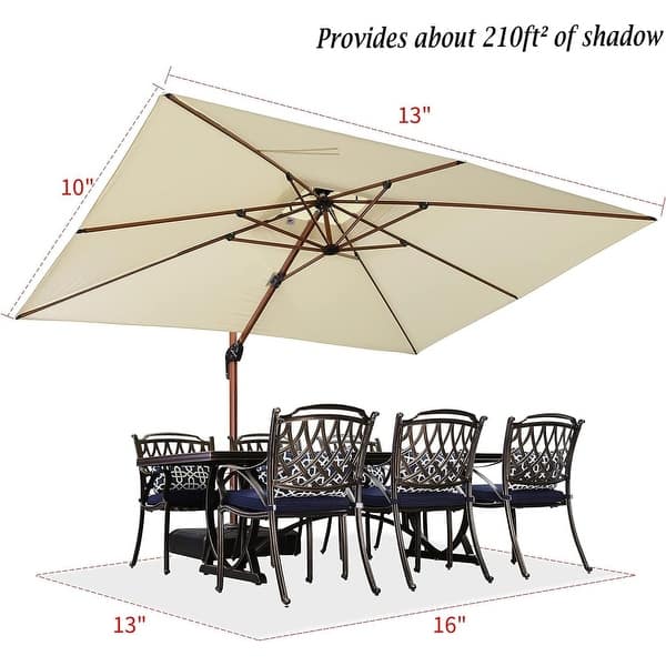 PURPLE LEAF 10 x 13ft Rectangle Wood Pattern Patio Cantilever Umbrella ...