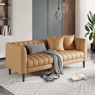Modern 3-Seater Faux Leather Sofa Couch with Deep Seats, 2 Throw ...