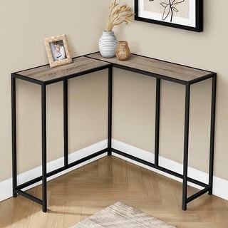 36" L-shaped Modern Wood Corner Console Accent Table in Taupe Brown ...