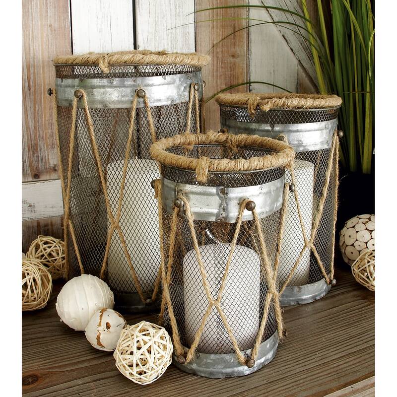 Silver Metal Decorative Indoor Outdoor Candle Lantern (Set of 3 ...