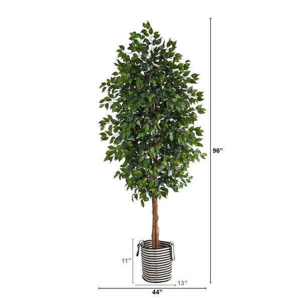 8' Ficus Artificial Tree in Handmade Black and White Natural Jute and ...