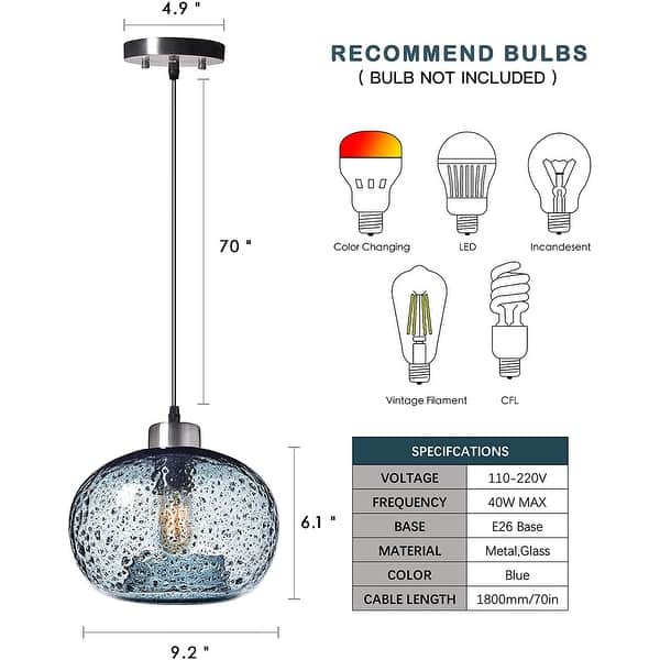 Blown glass pendant light fixture blue pendant lamp - Bed Bath & Beyond ...